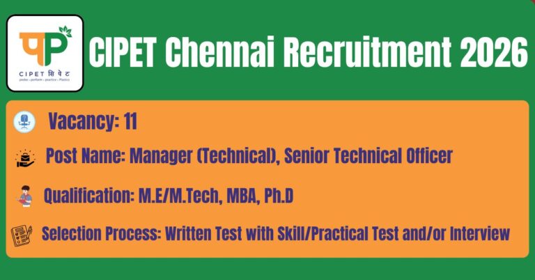 CIPET Chennai Recruitment 2026 11 Group A Posts; Apply Now! - Tamilan guide