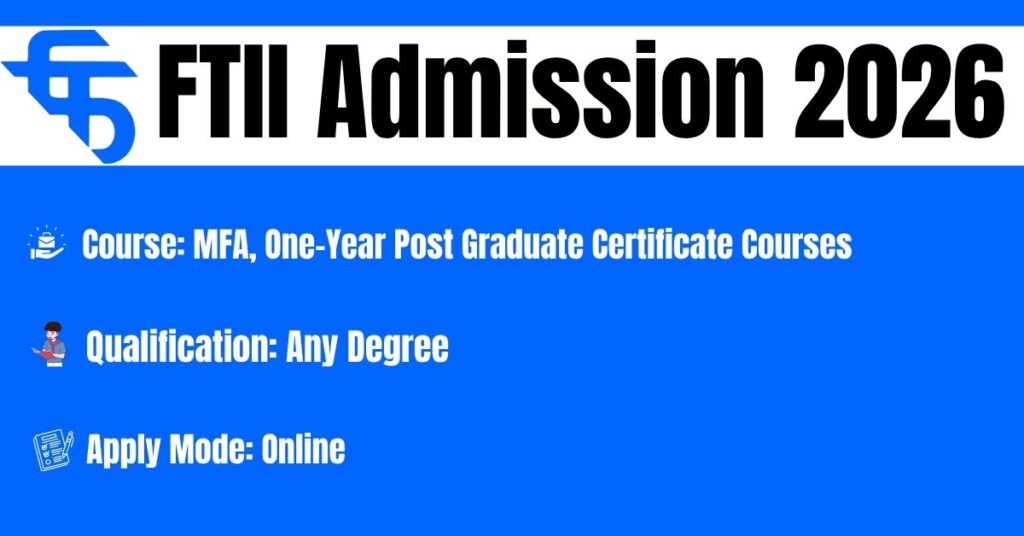 FTII Admission 2026; Entrance Test Online Application for MFA, One-Year ...