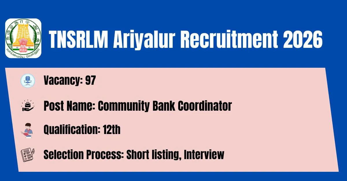 TNSRLM Ariyalur Recruitment 2026 97 Community Bank Coordinator Posts ...